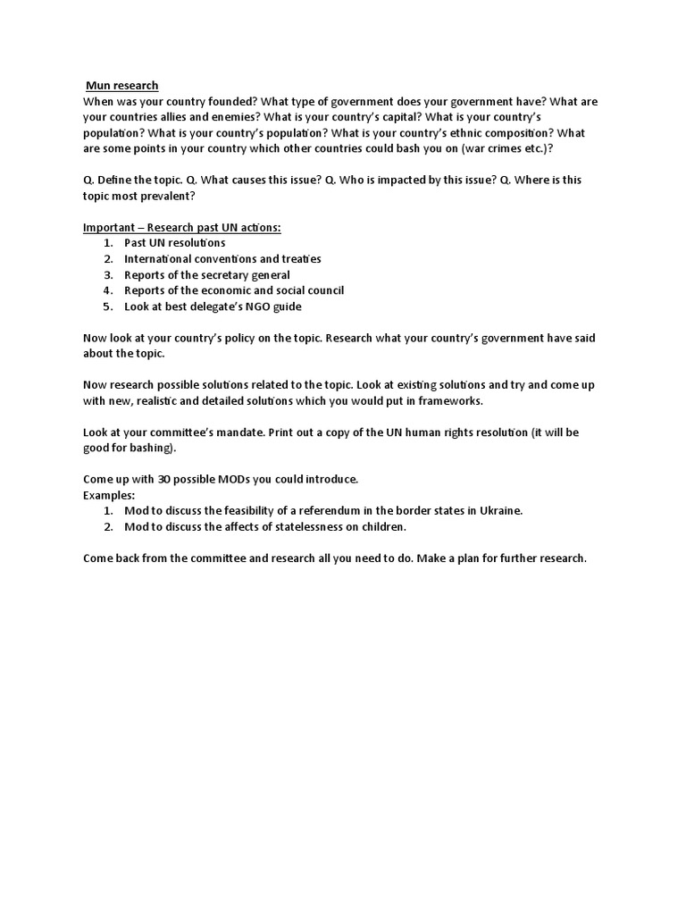 MUN Research Guide and Strategies | PDF