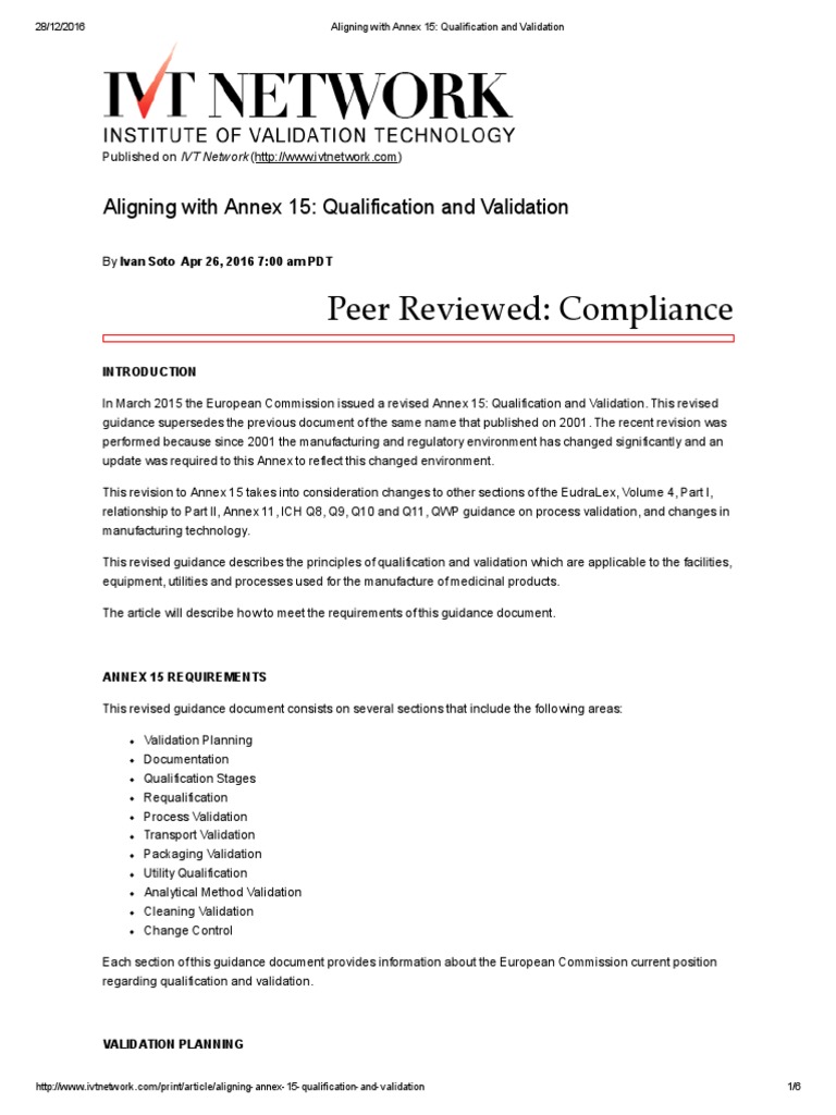 Aligning With Annex 15 - Qualification and Validation | Download Free PDF | Verification And ...