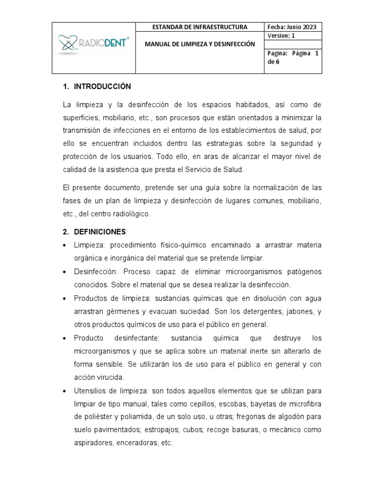 Manual de Limpieza y Desinfección | PDF | Agua | Detergente