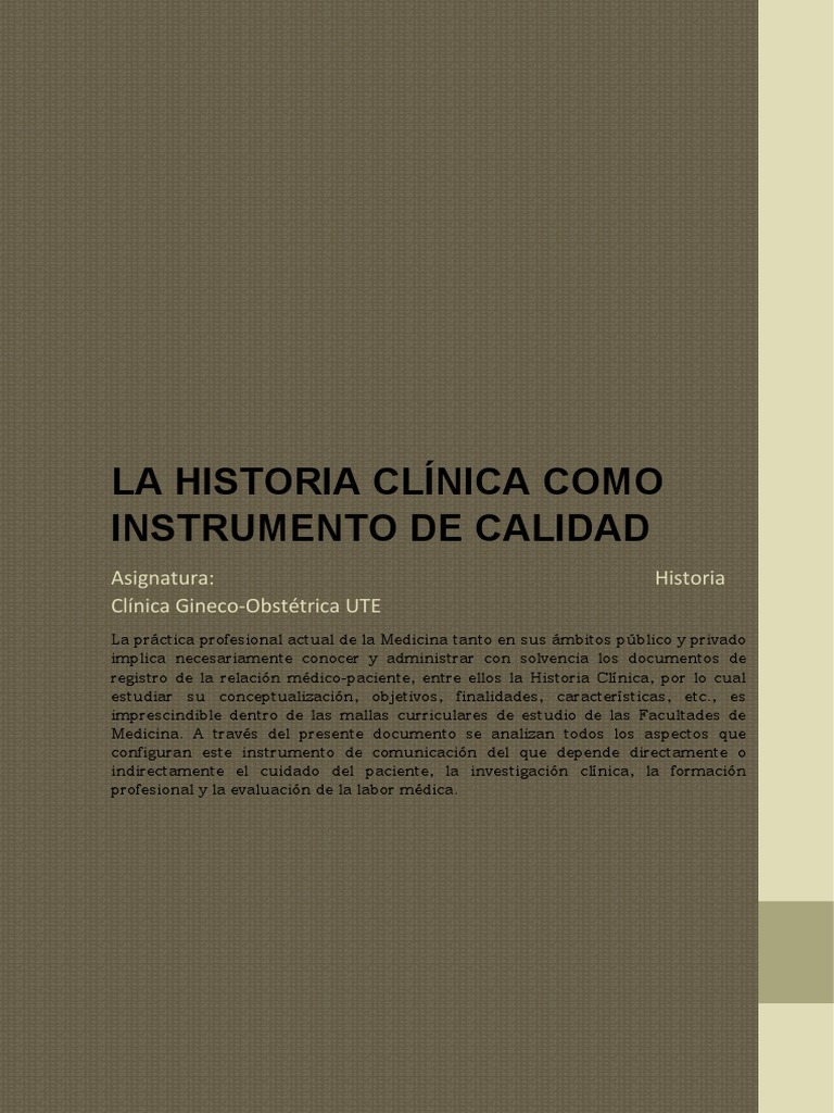 La Historia Clínica Como Instrumento de Calidad Revisión | PDF ...