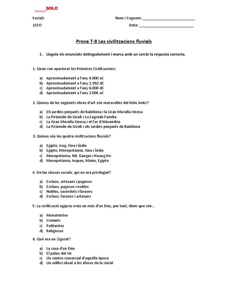 Prova T-8 Egipte Mesopotamia | PDF