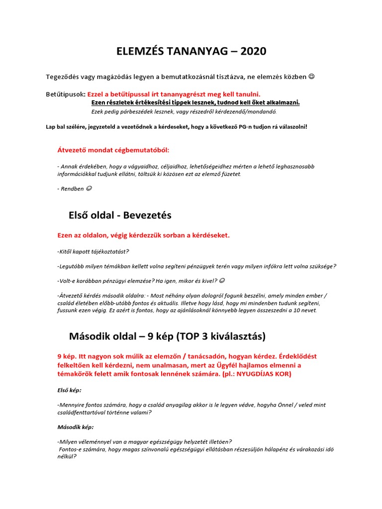 Elemzés Tananyag - 2020 | PDF