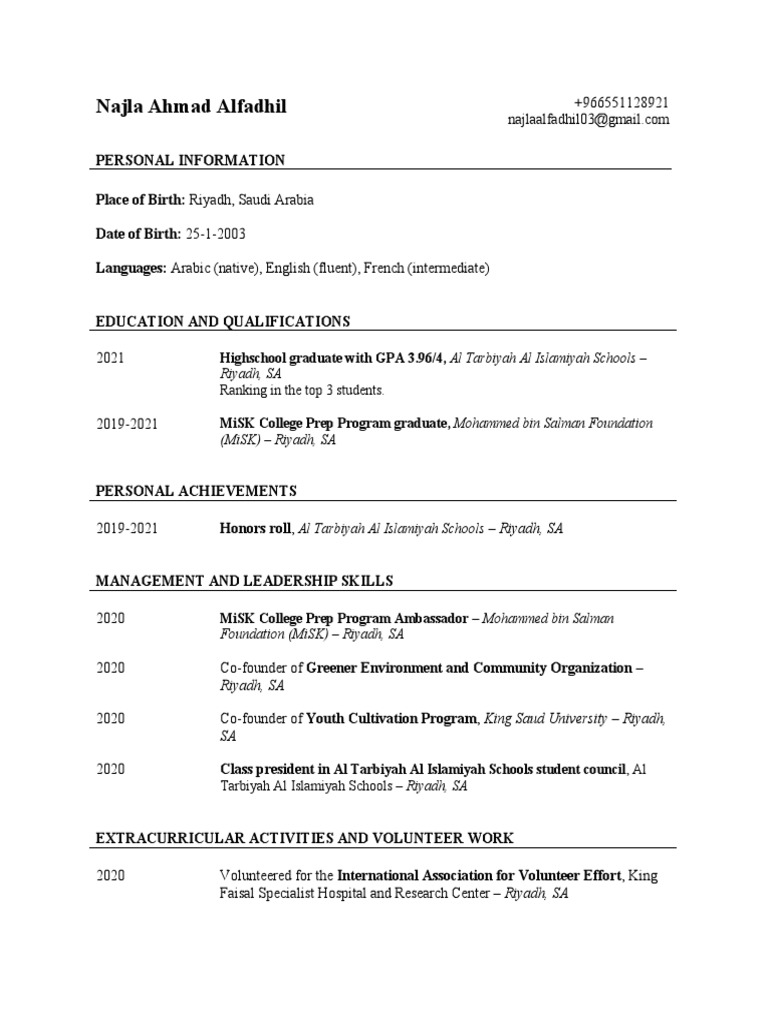 Bc727727 Fe80 42c1 Bfe0 4fd9a39a36ba - Najla Alfadhil CV | PDF | Riyadh | Saudi Arabia