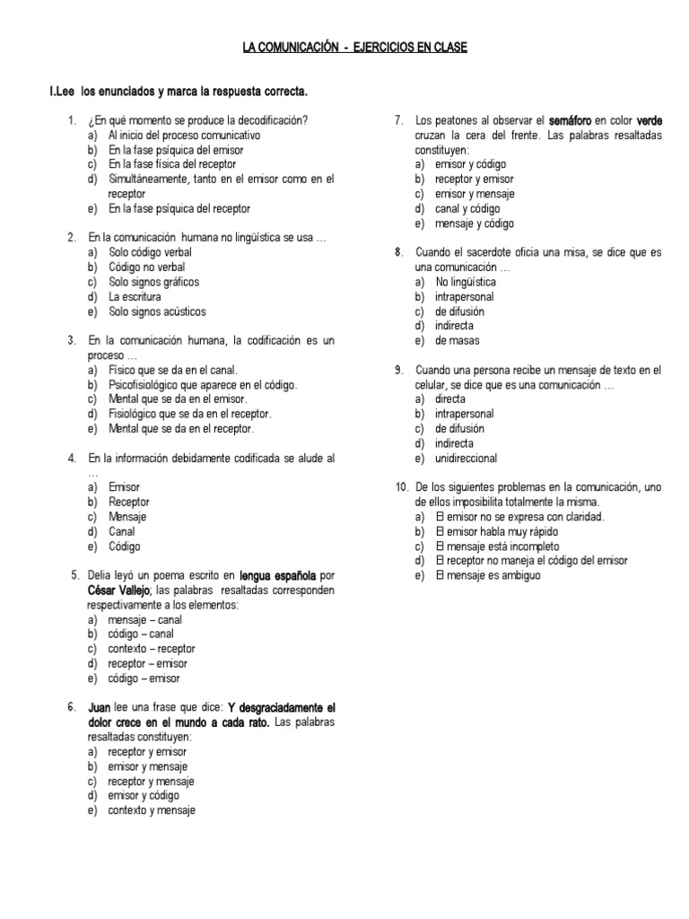 Ejercicios Comunicacion Emisor Receptor | PDF | Comunicación | Cognición