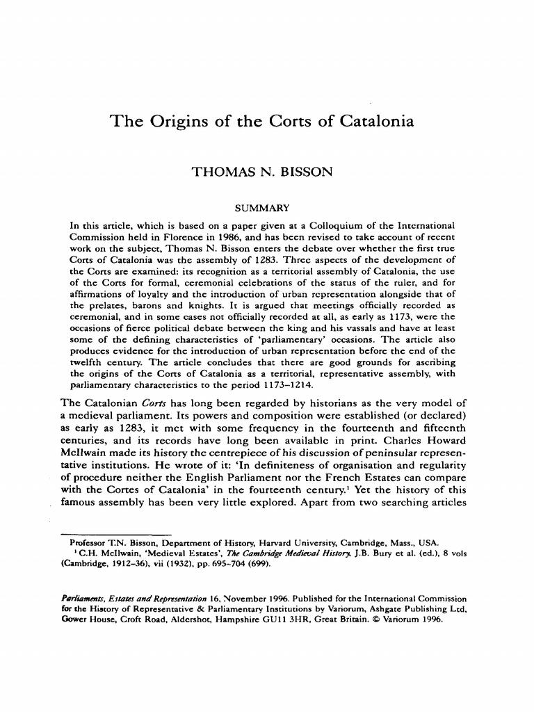 Origins of the Catalonian Corts | PDF | Catalonia | Parliament