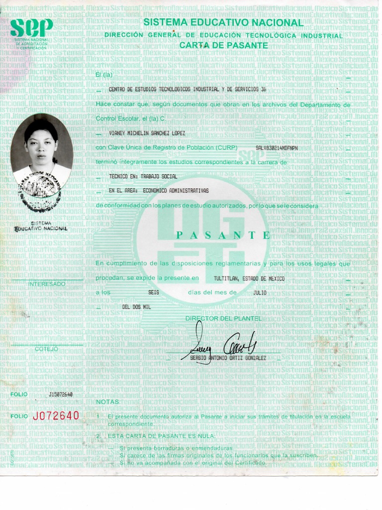 Carta de Pasante Vian | PDF