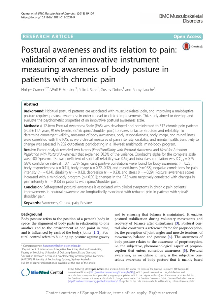 Postural Awareness Scale for Chronic Pain | PDF | Pain | Osteoarthritis
