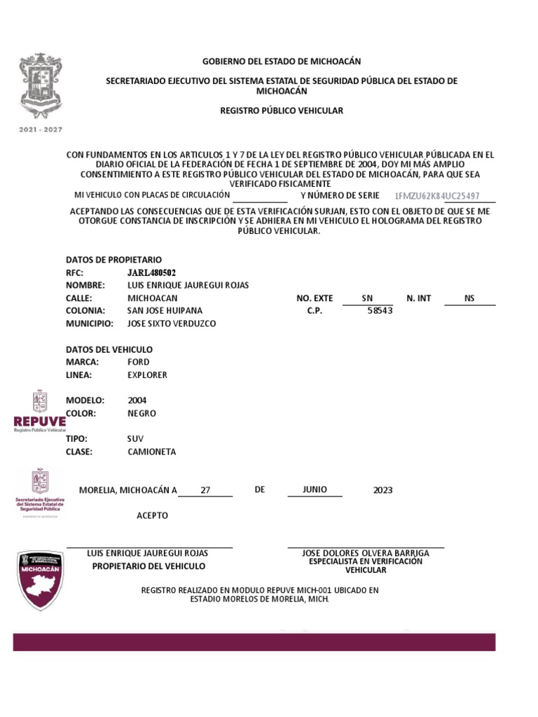 Formato Repuve | Descargar gratis PDF | Vehículos terrestres ...