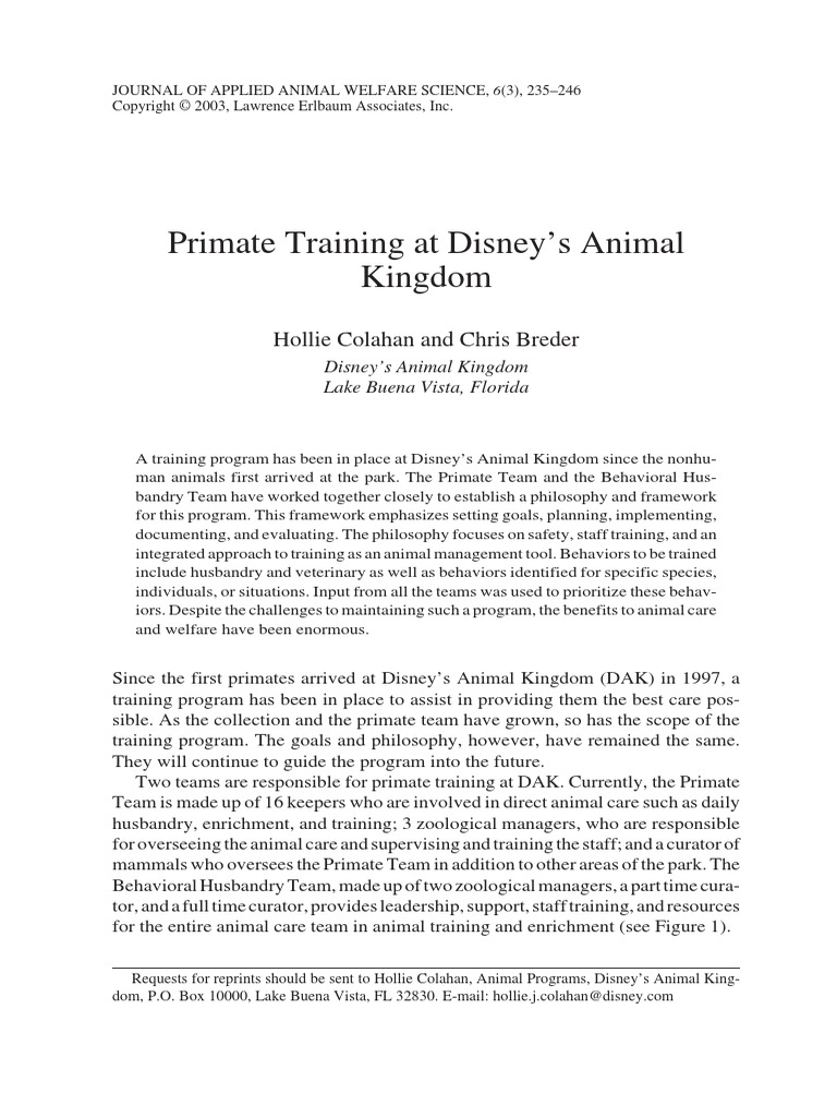 Primate Training Disneys Animal Kingdom | PDF | Animal Training ...