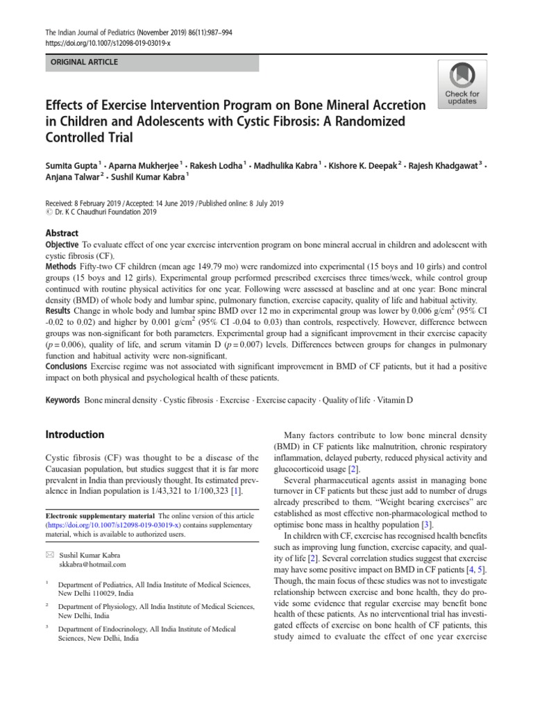 Effects of Exercise Intervention Program On Bone Mineral Accretion in ...