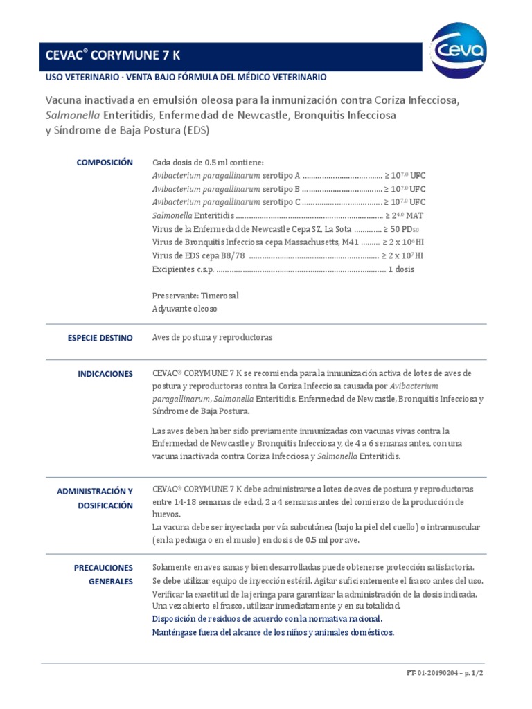 FT Cevac Corymune 7K 01 20190204 | PDF | Inyección (medicina ...