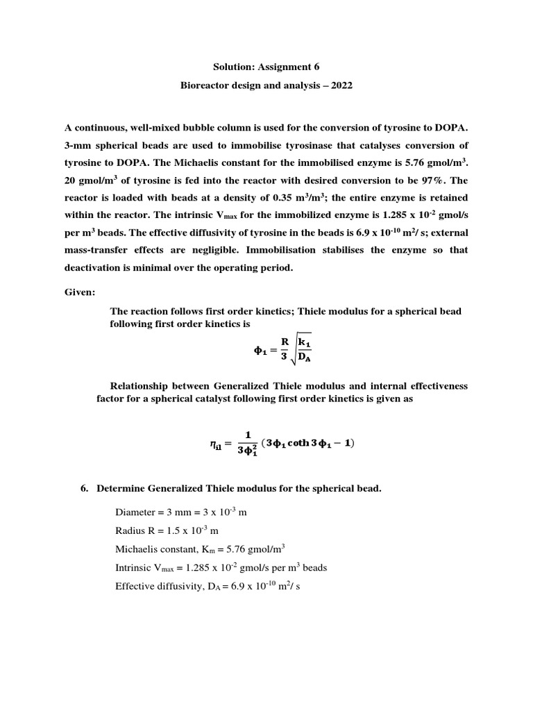 Assignmnet 6 - Solution | PDF | Enzyme Kinetics | Physical Sciences