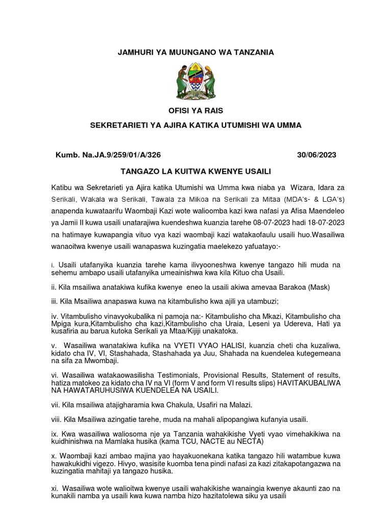 20230107500727tangazo La Kuitwa Kwenye Usaili-Afisa Maendeleo Ya Jamii ...