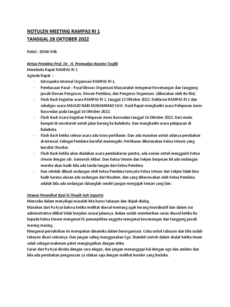 Notulen Meeting 28102022 | PDF