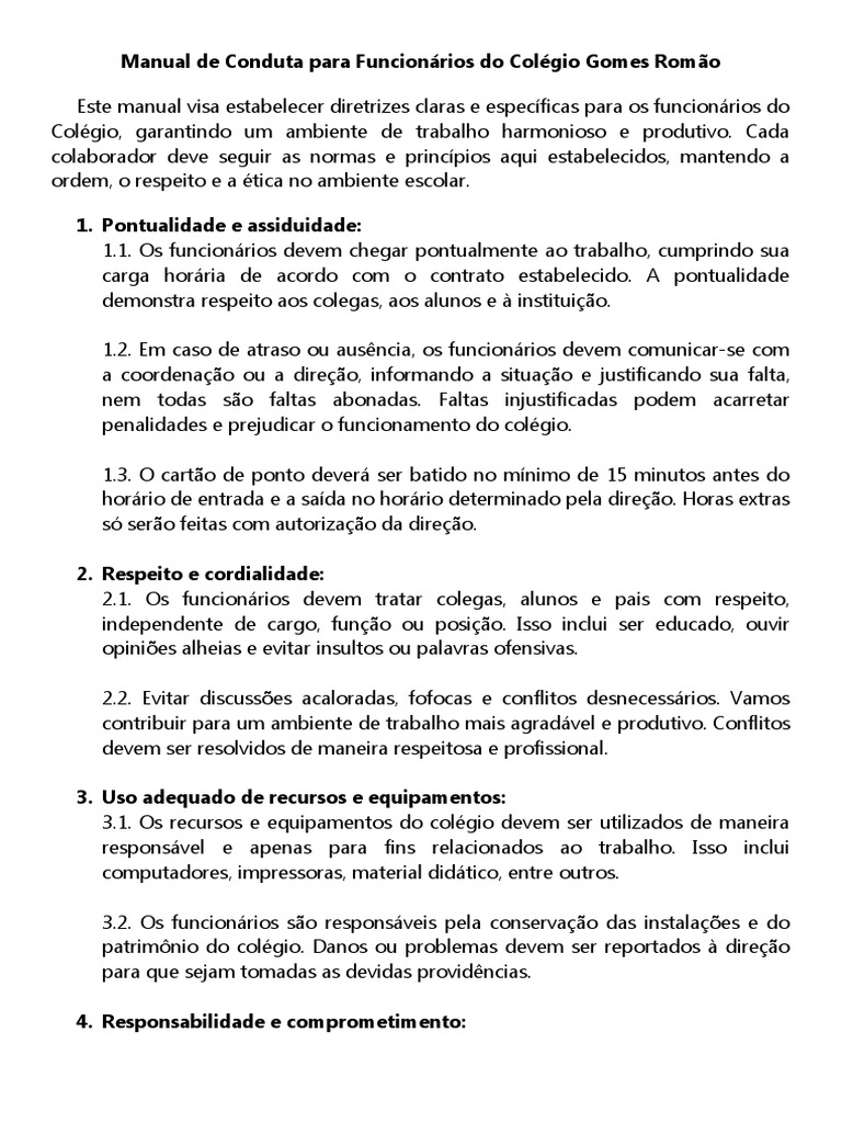 Manual de Conduta para Funcionários Do Colégio Gomes Romão | PDF ...