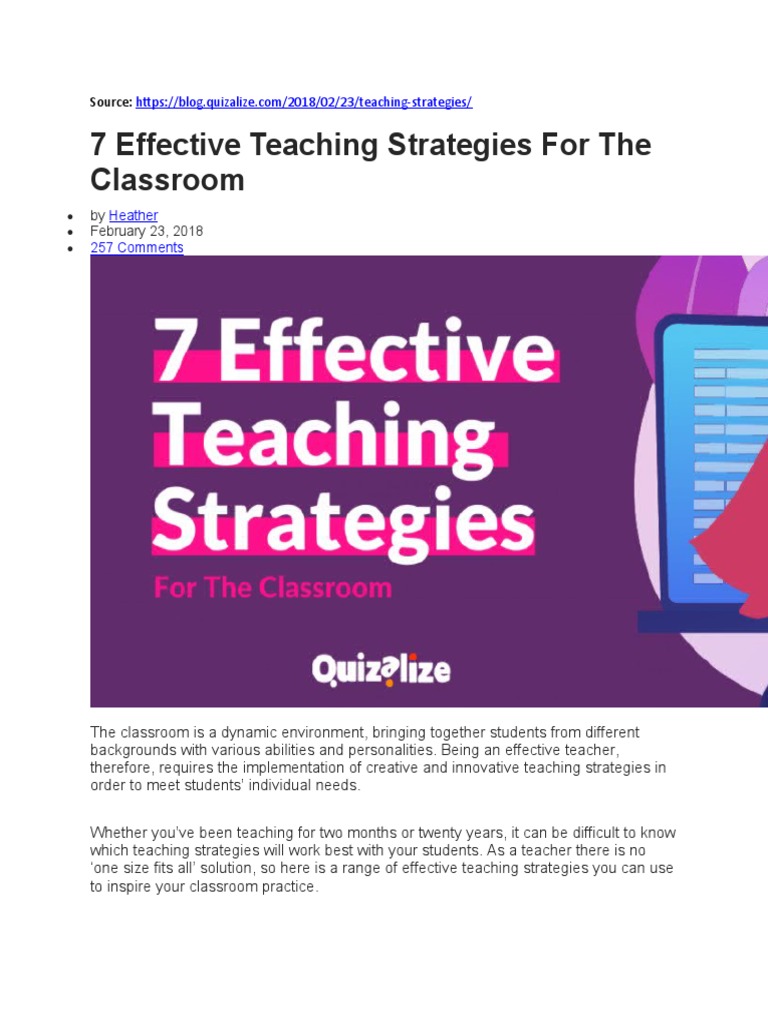 7 Effective Teaching Strategies For The Classroom | PDF | Learning ... 7 Effective Teaching Strategies For The Classroom | PDF | Learning ...
