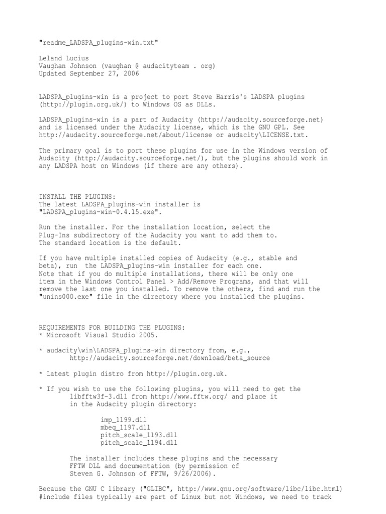 Readme LADSPA Plugins-Win | PDF | Directory (Computing) | Plug In (Computing)
