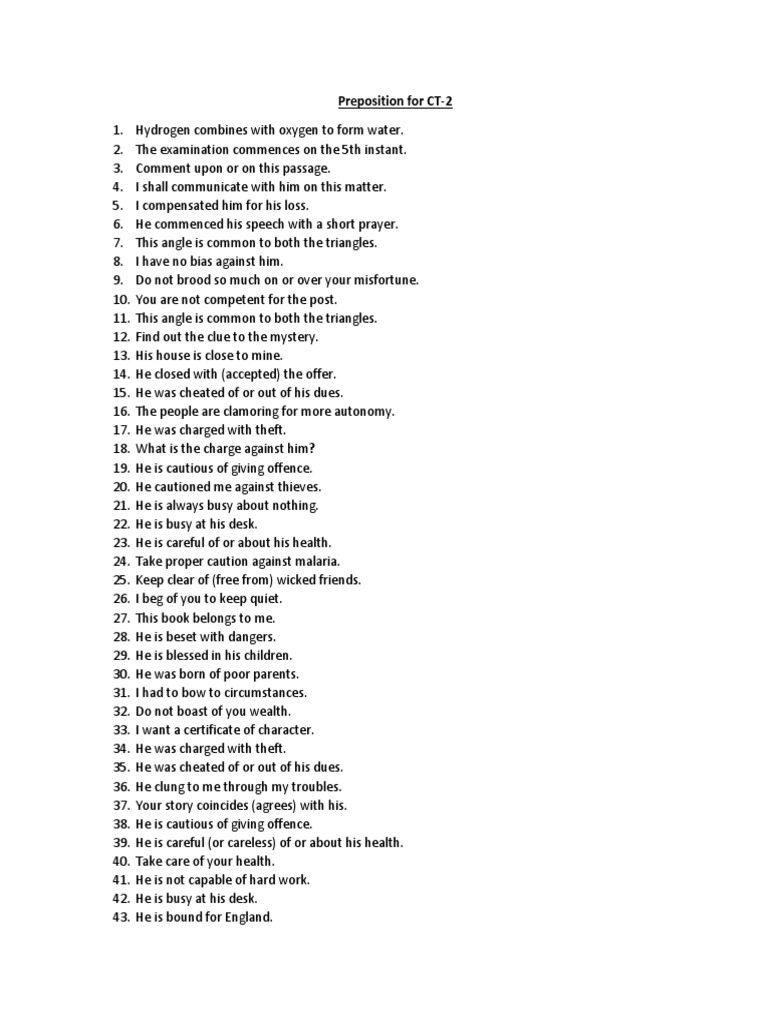 Preposition for Class-8, CT-2 | PDF