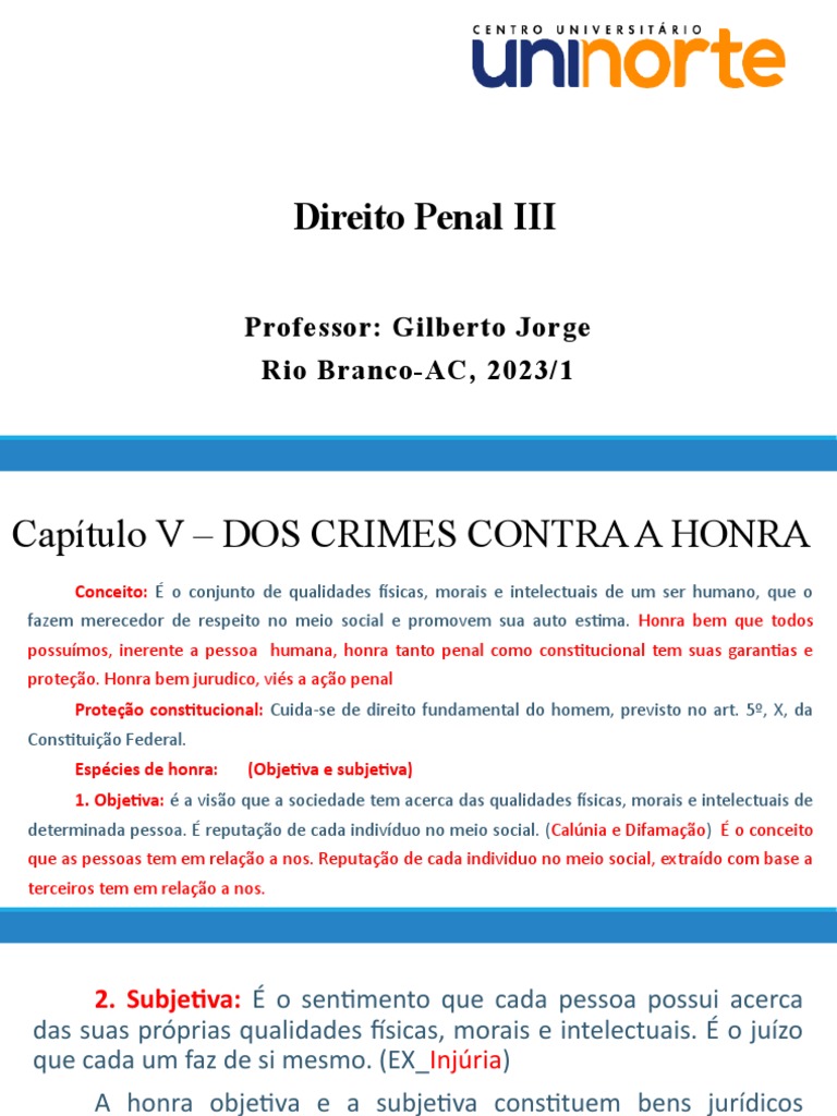 Crimes Contra a Honra no Direito Penal | PDF | Difamação | Má conduta