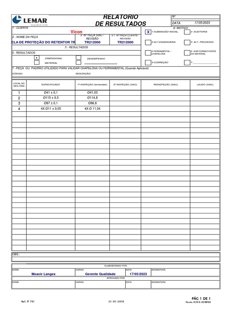 TR21200 Relatório Dimensional | PDF