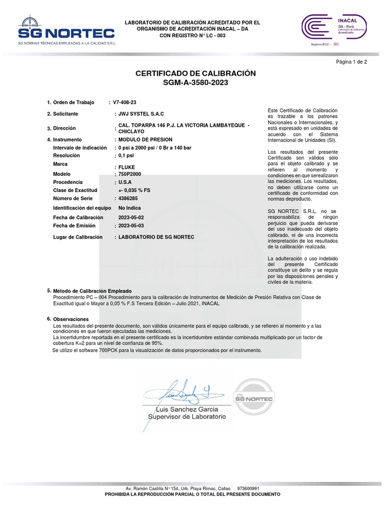 Modulo de Presion | PDF | Calibración | Metrología