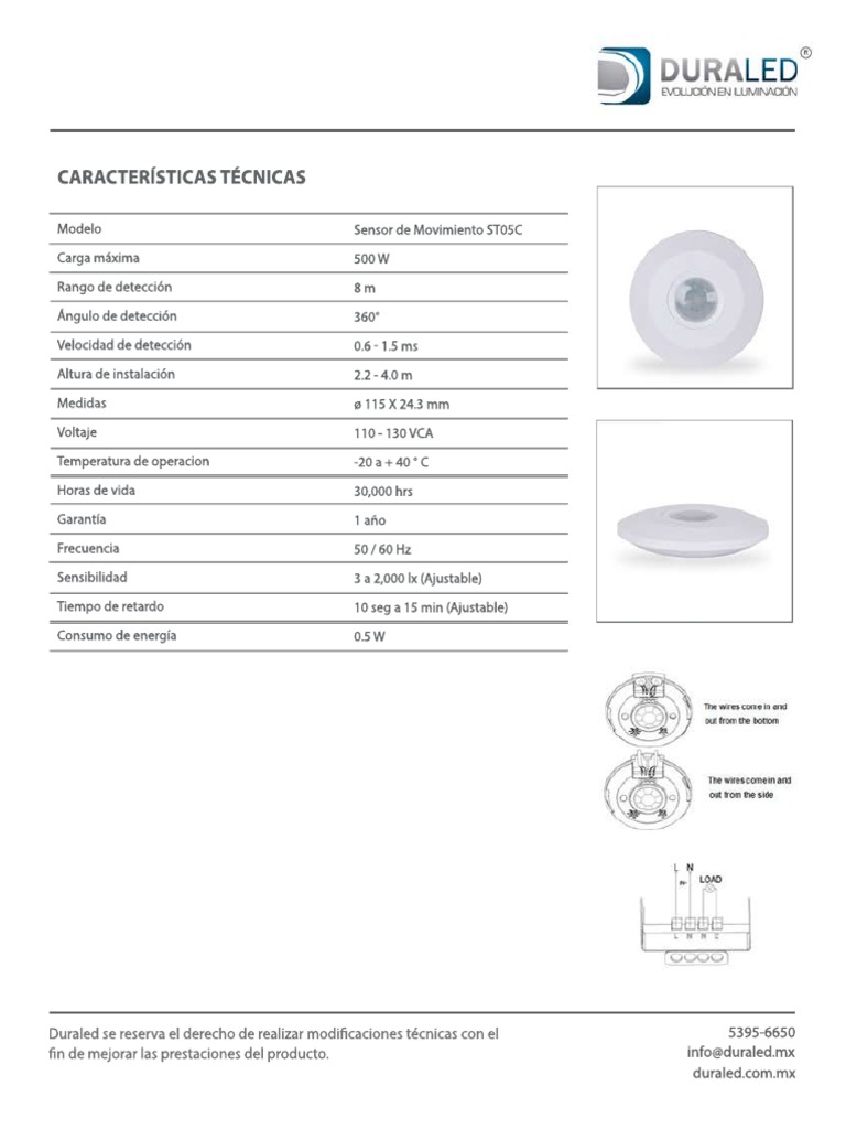 Ficha Técnica Sensor de Movimiento ST05C | PDF