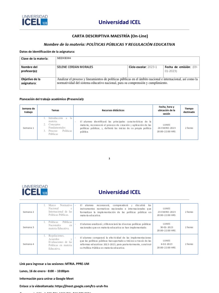 Carta Descriptiva - Maestría (Ejecutiva) - C1-2023 PP-ME-SECEMO-RU-OL ...