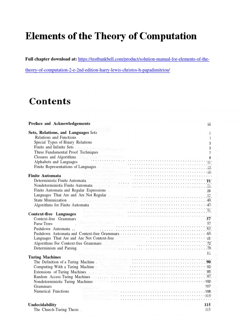 Solution Manual For Elements Of The Theory Of Computation 2 E 2nd Edition Harry Lewis Christos H