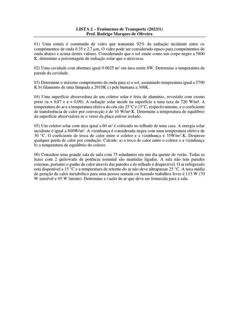 Lista 2 FenTran2023 1 | PDF