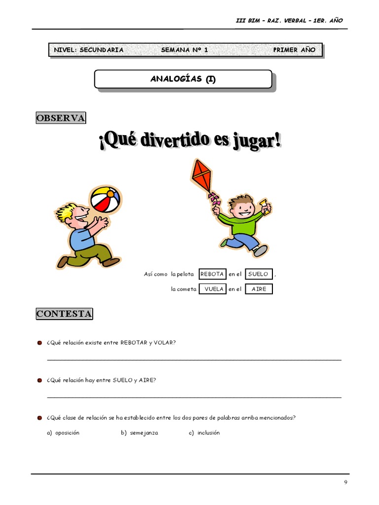 III Bim - R.V. - 1er. Año - Guía #1 - Analogías (I) | PDF III Bim - R.V. - 1er. Año - Guía #1 - Analogías (I) | PDF