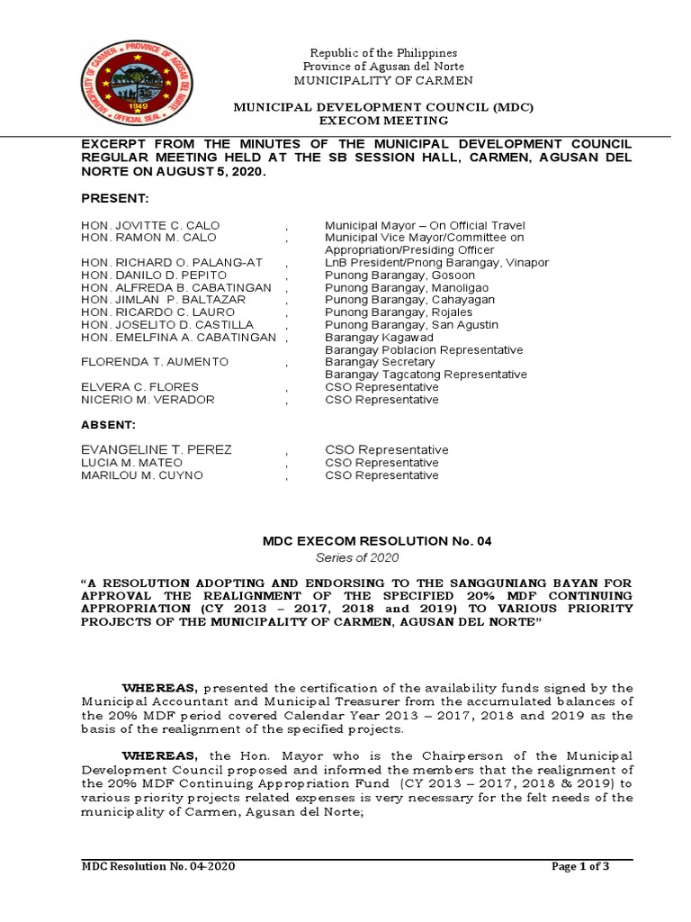 Carmen MDF Fund Realignment Resolution | PDF | Finance & Money Management