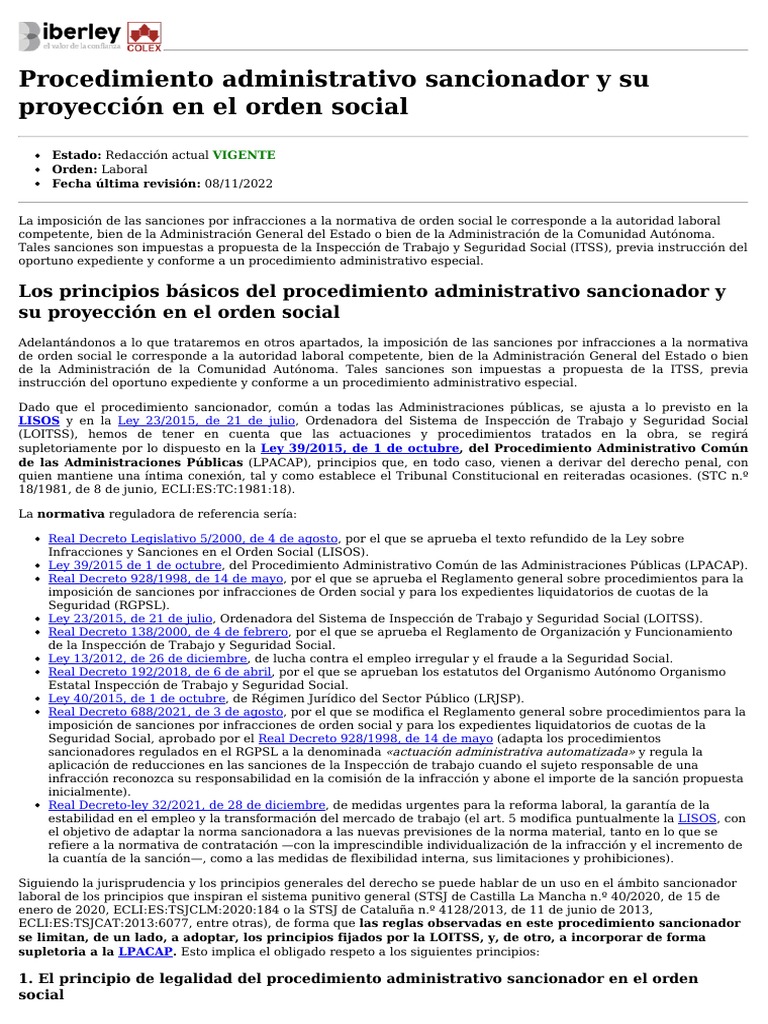 Los Principios Básicos Del Procedimiento Administrativo Sancionador y Su Proyección en El Orden ...