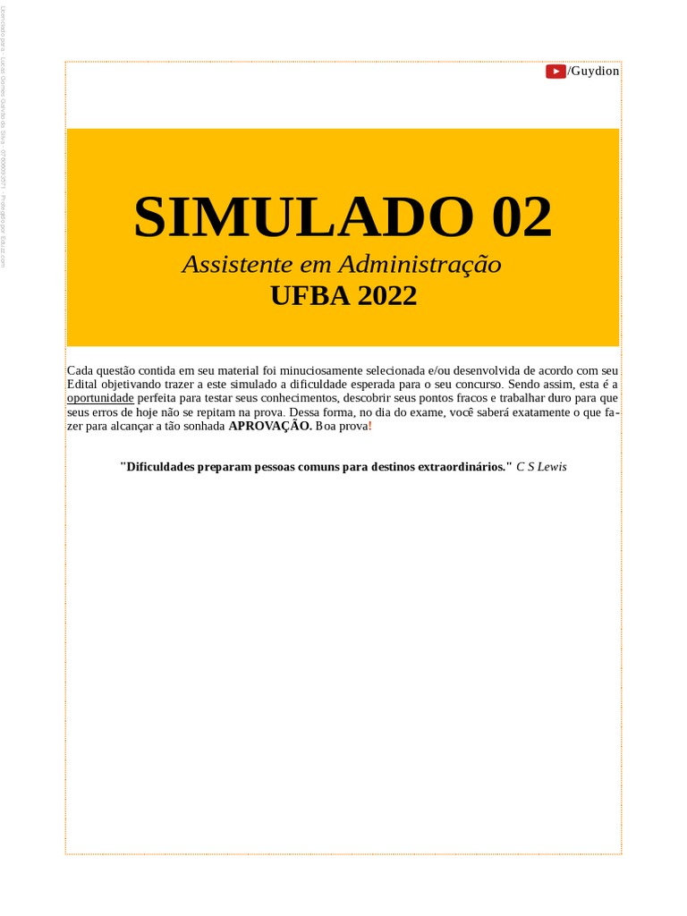 Simulado 02 Ufba 2022 Assistente em Administracao Por Guydion | PDF | Rede mundial de ...