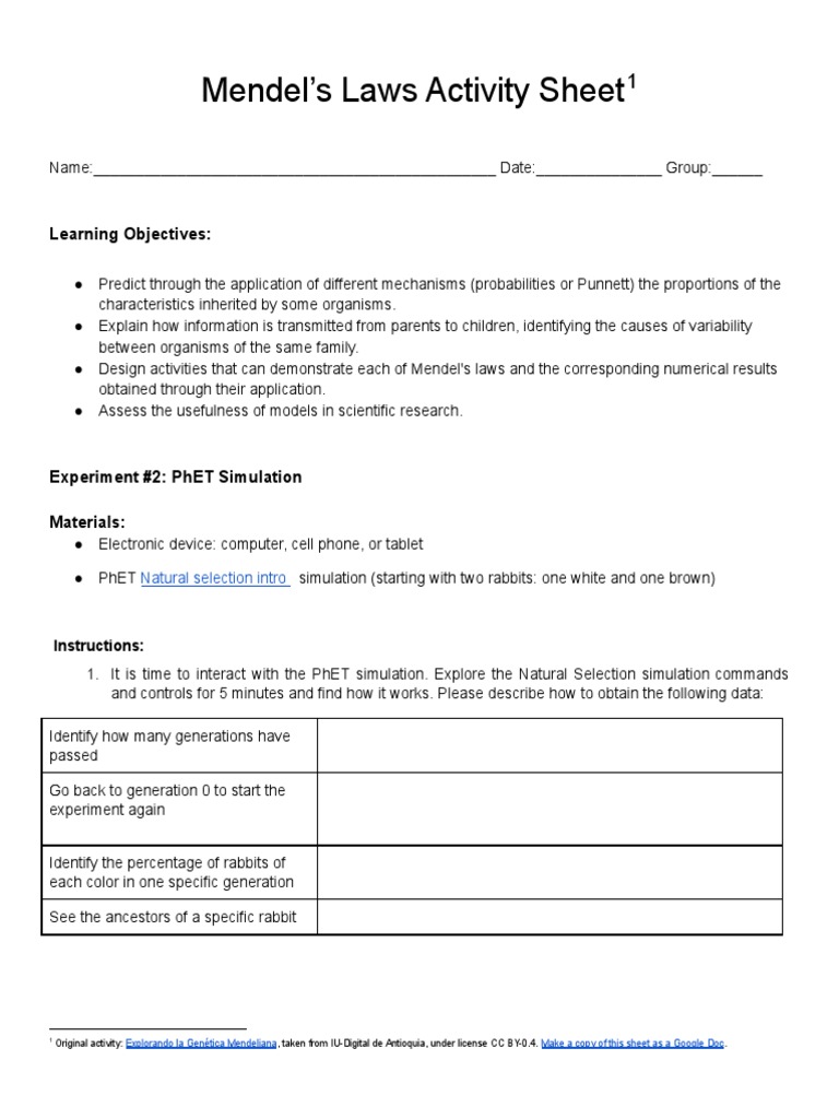 Mendels Laws Activity Sheet | PDF | Zygosity | Dominance (Genetics)