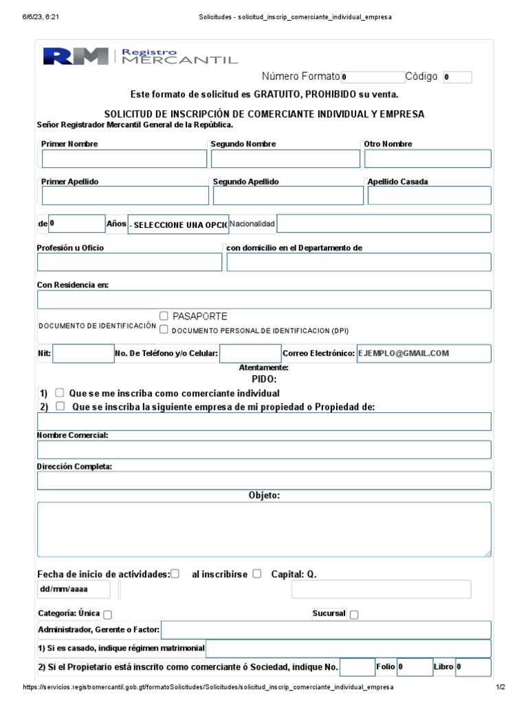 Formulario Registro Mercantil 2 | PDF