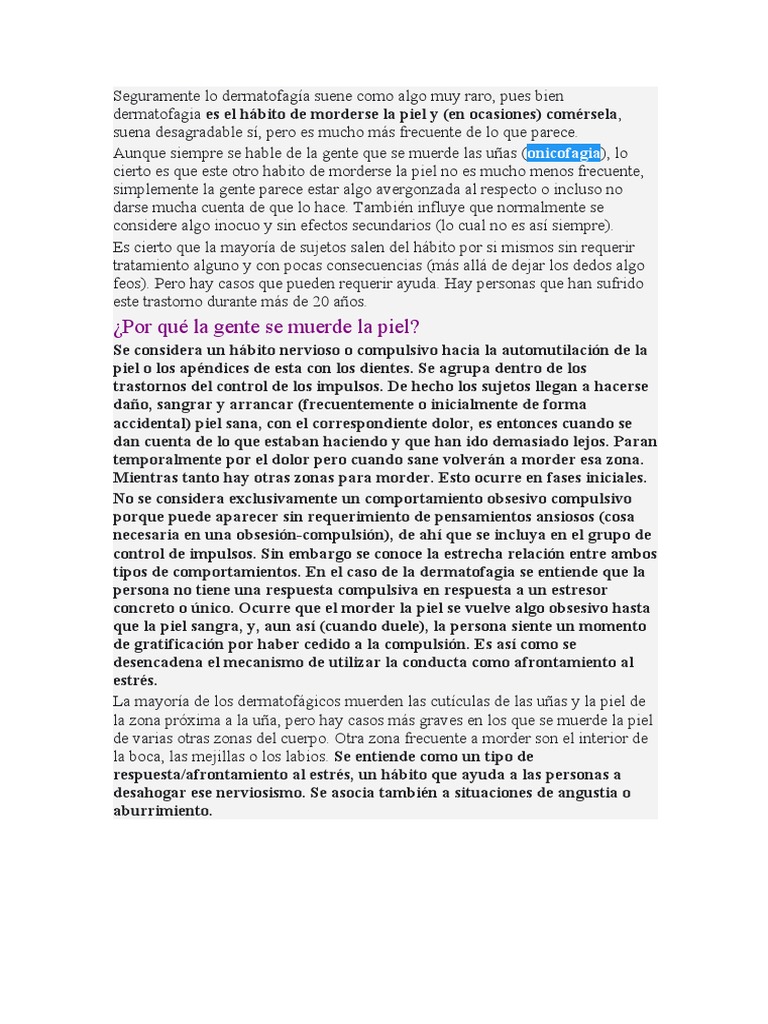 Dermatofagia | PDF | Clavo (anatomía) | Dolor