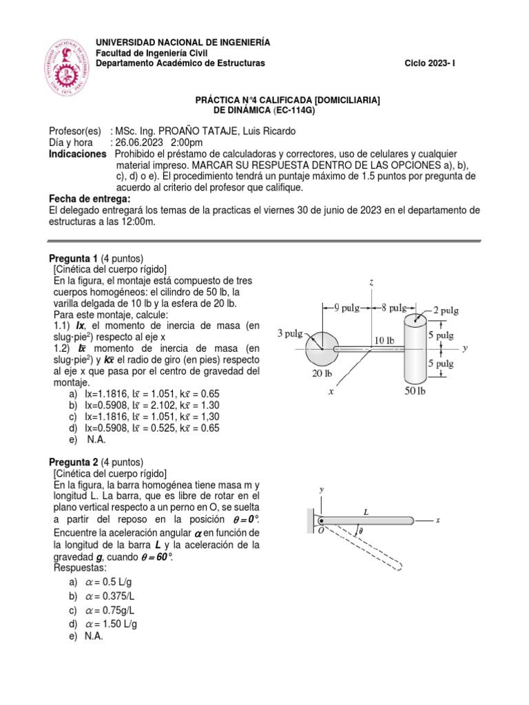 Practica N4 - EC114-G - 2023 - I | PDF | Aceleración | Cinemática
