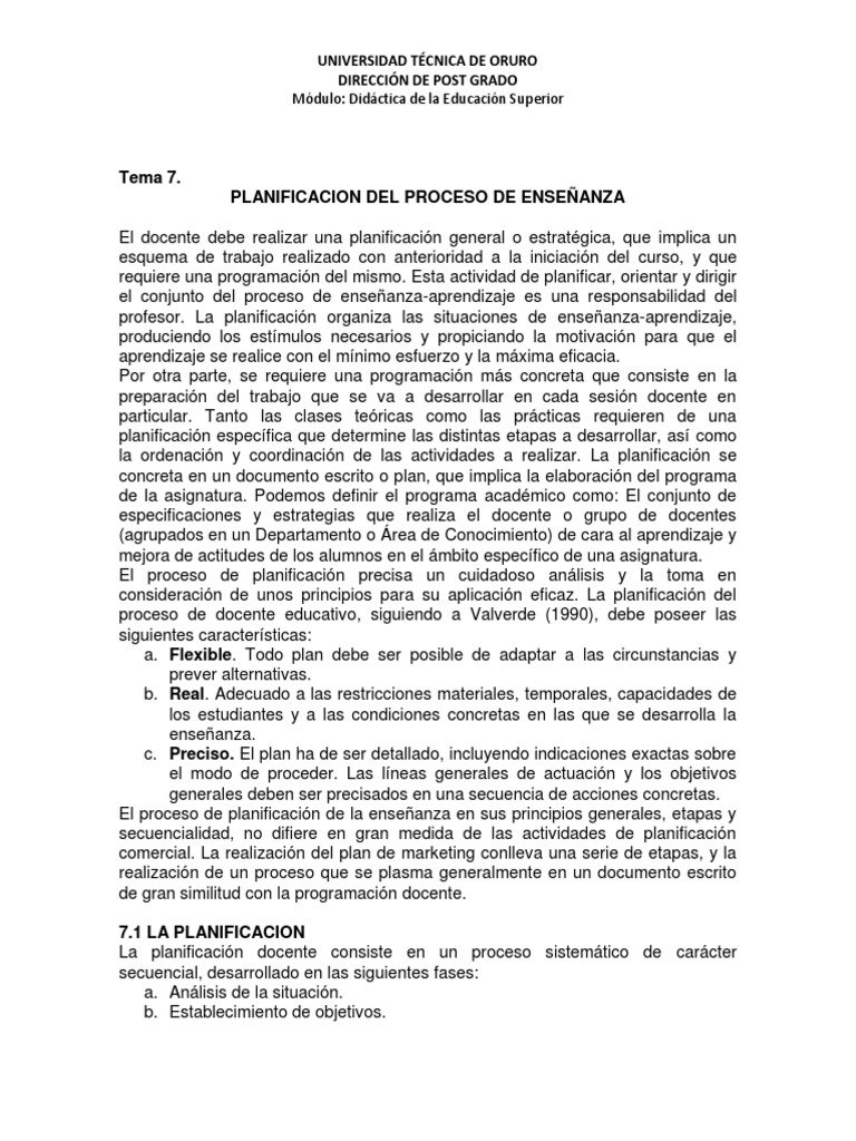 Tema N 7 Didact. H1 | PDF | Enseñando | Planificación