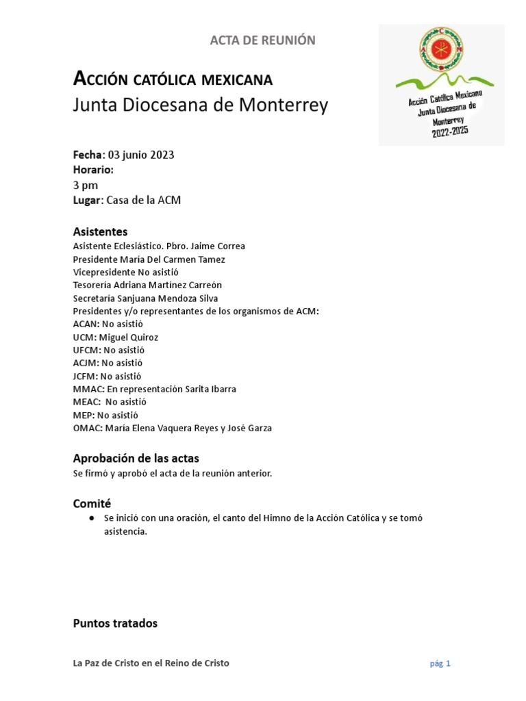 Acta de Reunión 03 Junio 2023 | PDF