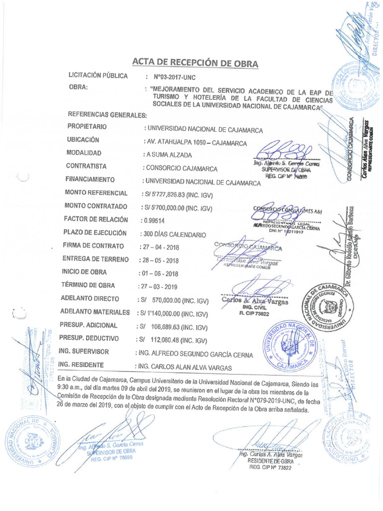 Acta de recepción de obra | PDF