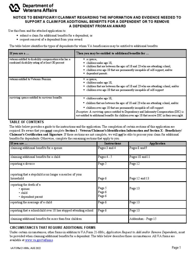 Form VBA 21-686c ARE | PDF | United States Department Of Veterans ...