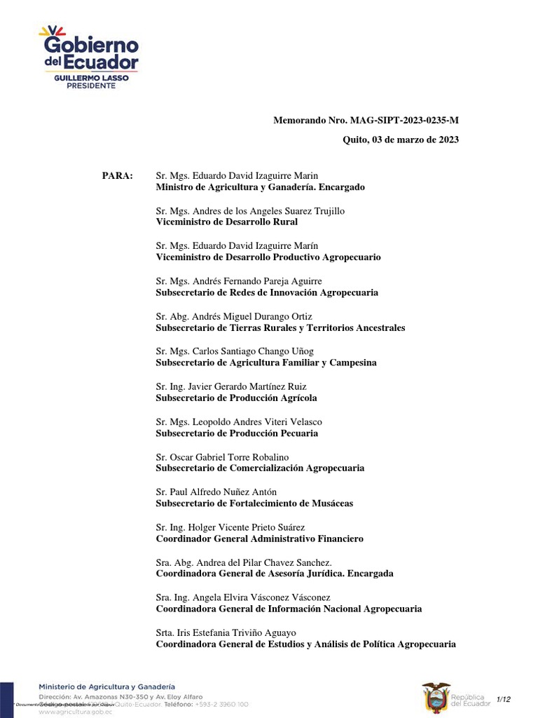 Memorando MAG-SIPT 2023: Directrices Agropecuarias | PDF | Leyes de ...