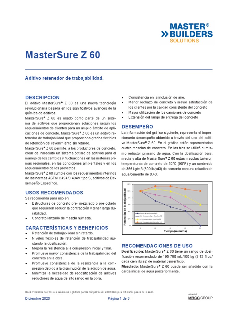 Mastersure z60 - Ficha Técnica-1 | PDF | Hormigón | Cemento