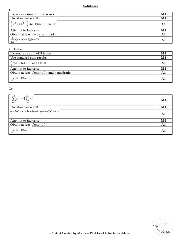 Solutions M1 M1 A1 M1 A1 A1: Content Created by Matthew Phuklaewkla For ...
