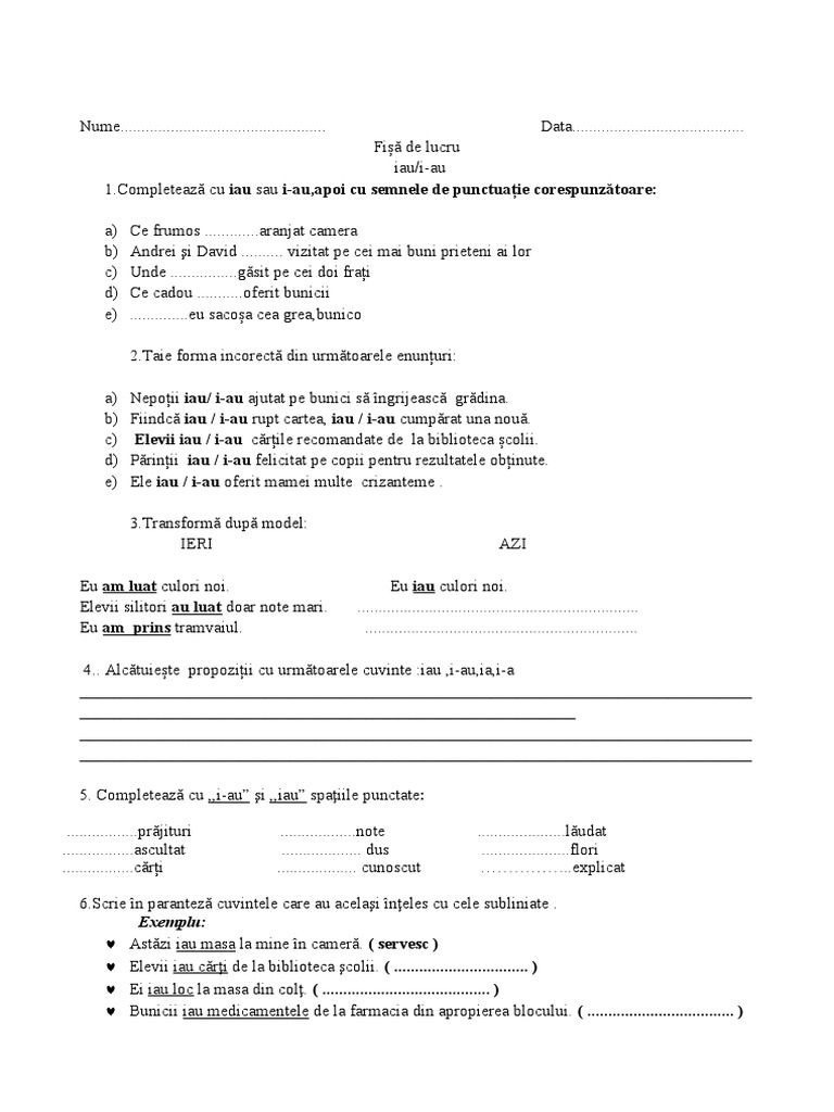 Ortograme Ia I-A Iau I-Au | PDF