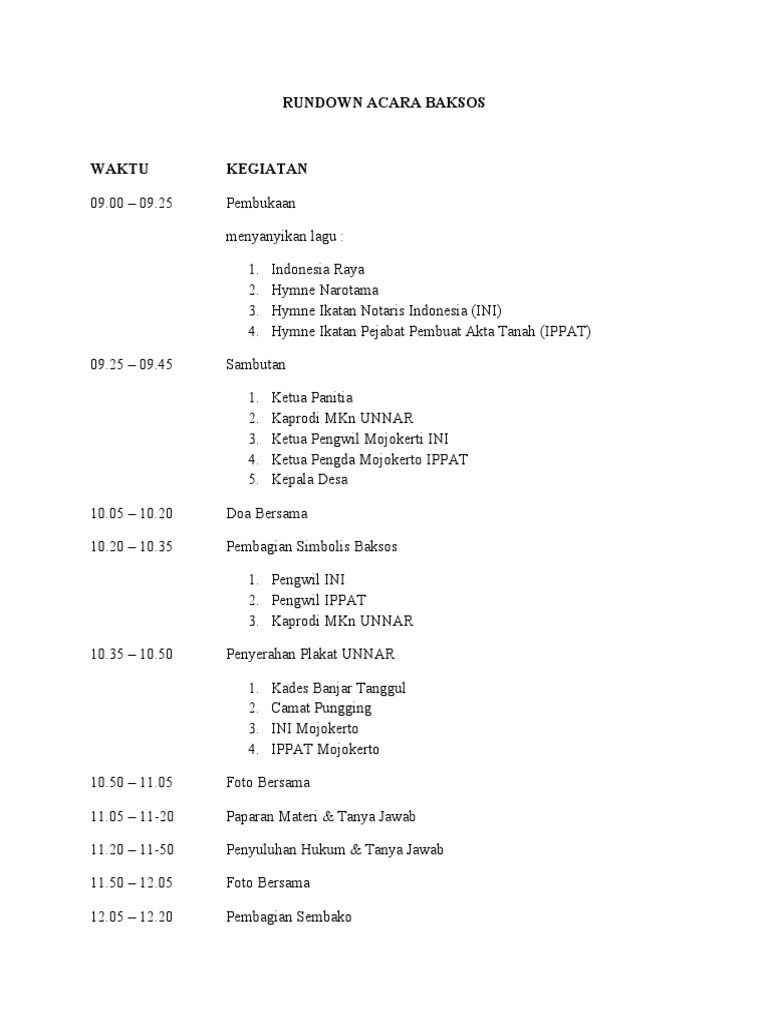 Rundown Acara Baksos UNNAR | PDF | Seni