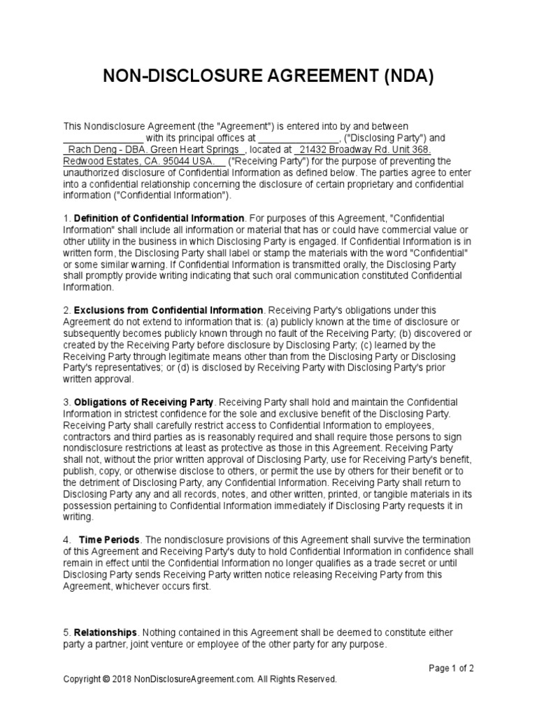 NDA Form Basic Non Disclosure Agreement | PDF | Non Disclosure Agreement | Justice