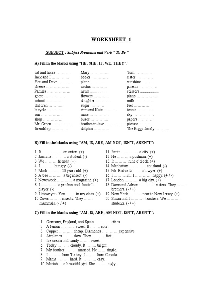 Subject Pronouns and Verb To Be | PDF