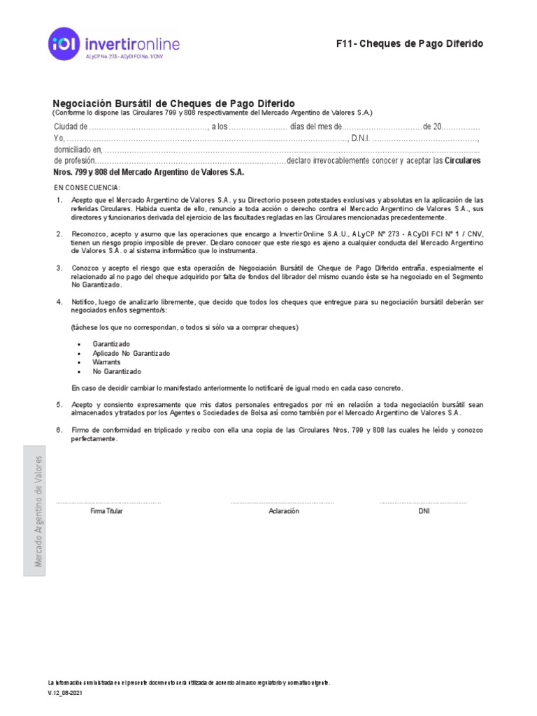 F11_Cheque de Pago Diferido_V.12_08-2021 (3) (2) | PDF | Cheque | Bolsa