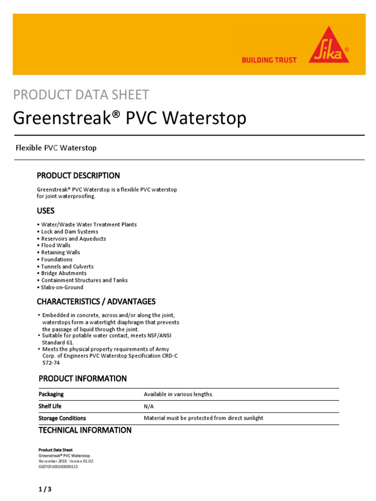 Greenstreak PVC Waterstop | PDF | Concrete | Polyvinyl Chloride